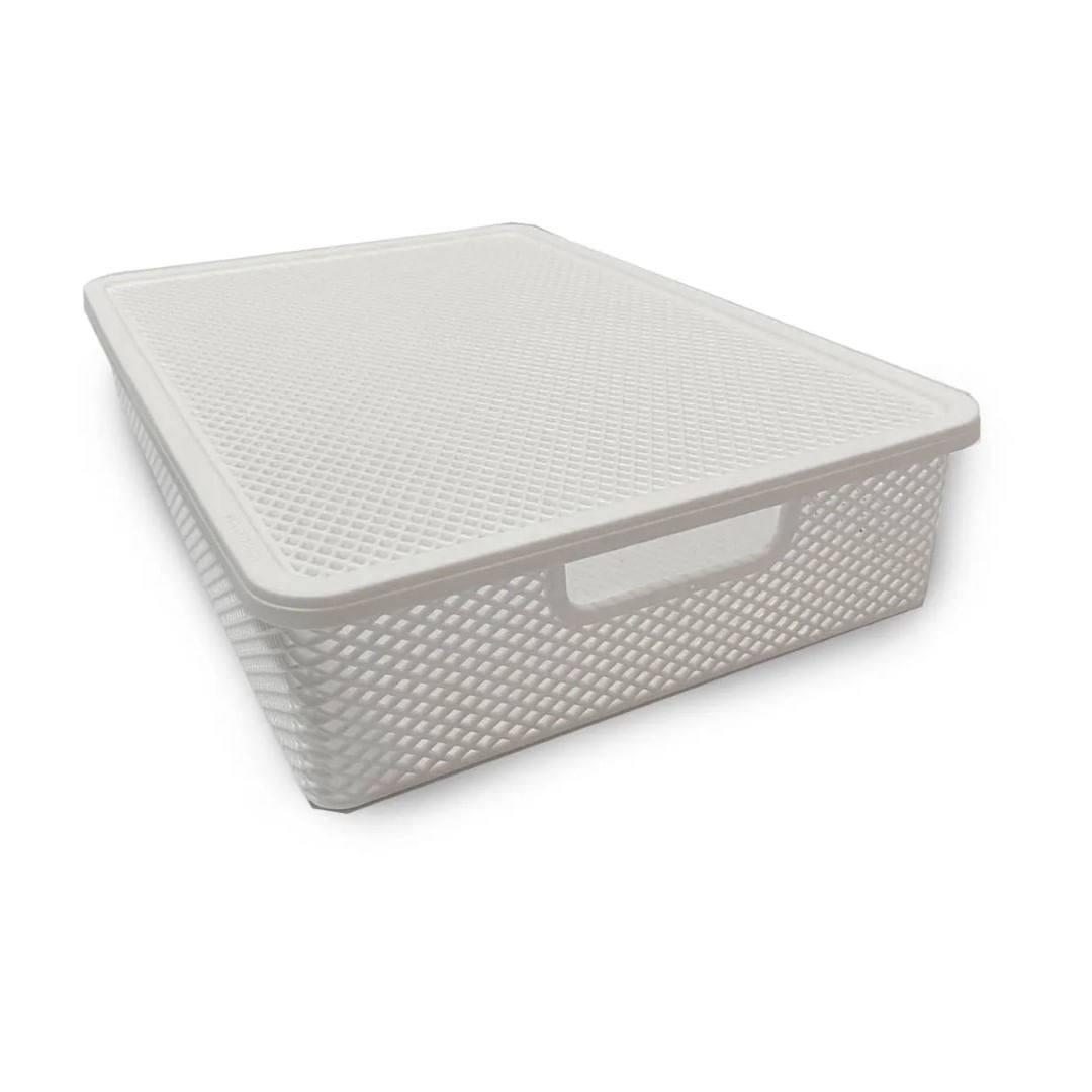 Cesto Organizador C/ Tapa Termoplástico Blanco